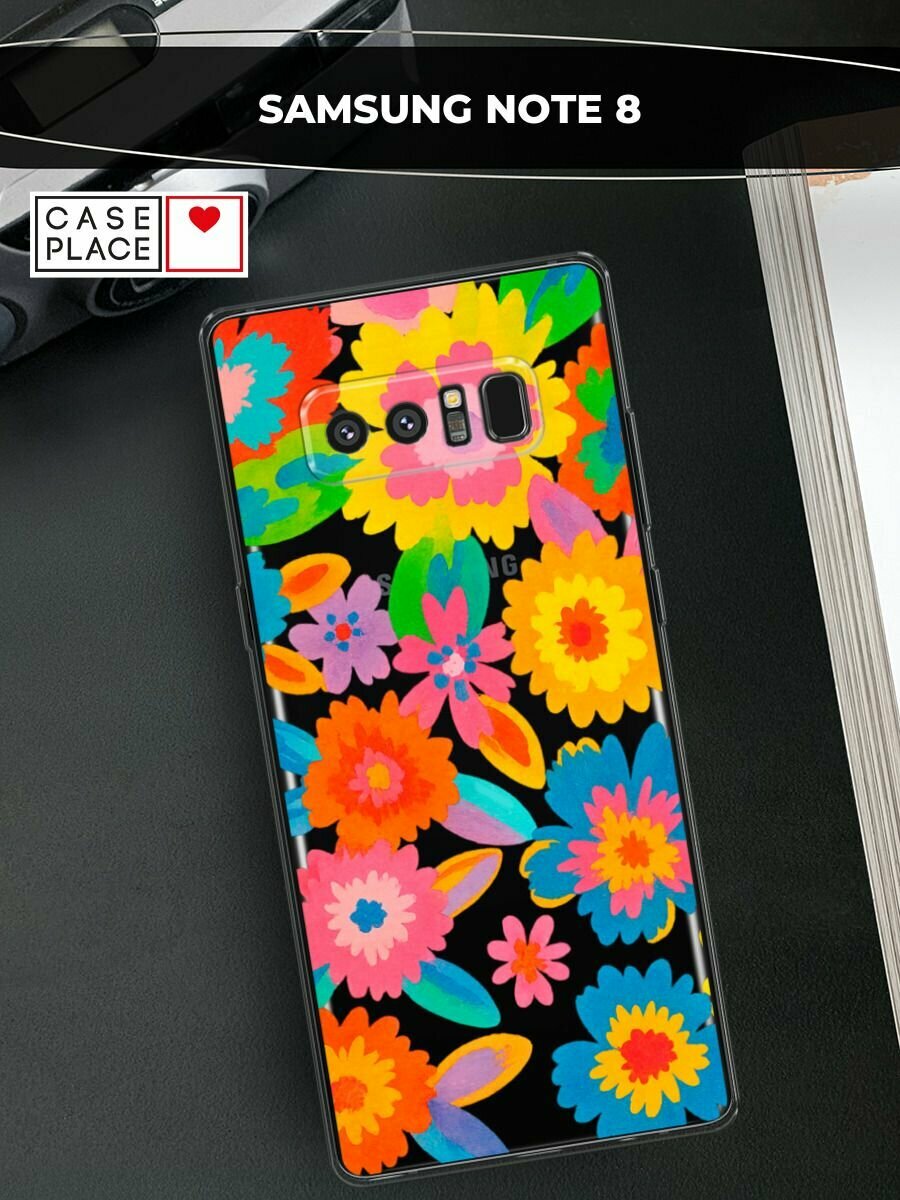 Чехол на Samsung Galaxy Note 8 / Самсунг Галакси Нот 8 с принтом "Абстрактные яркие цветы", прозрачный