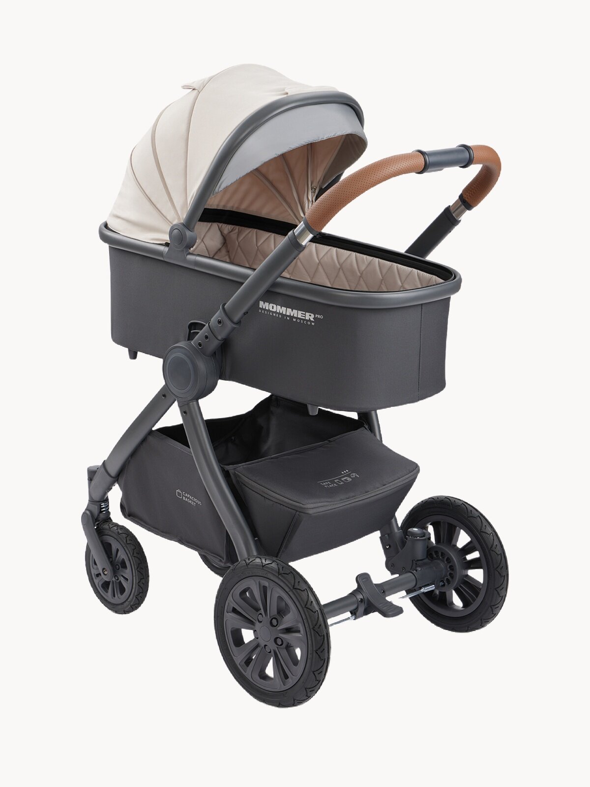 Коляска для новорожденных трансформер Happy Baby MOMMER PRO NOVA 2 блока, с матрасиком, 2 в 1, реверсивный блок, бежевая