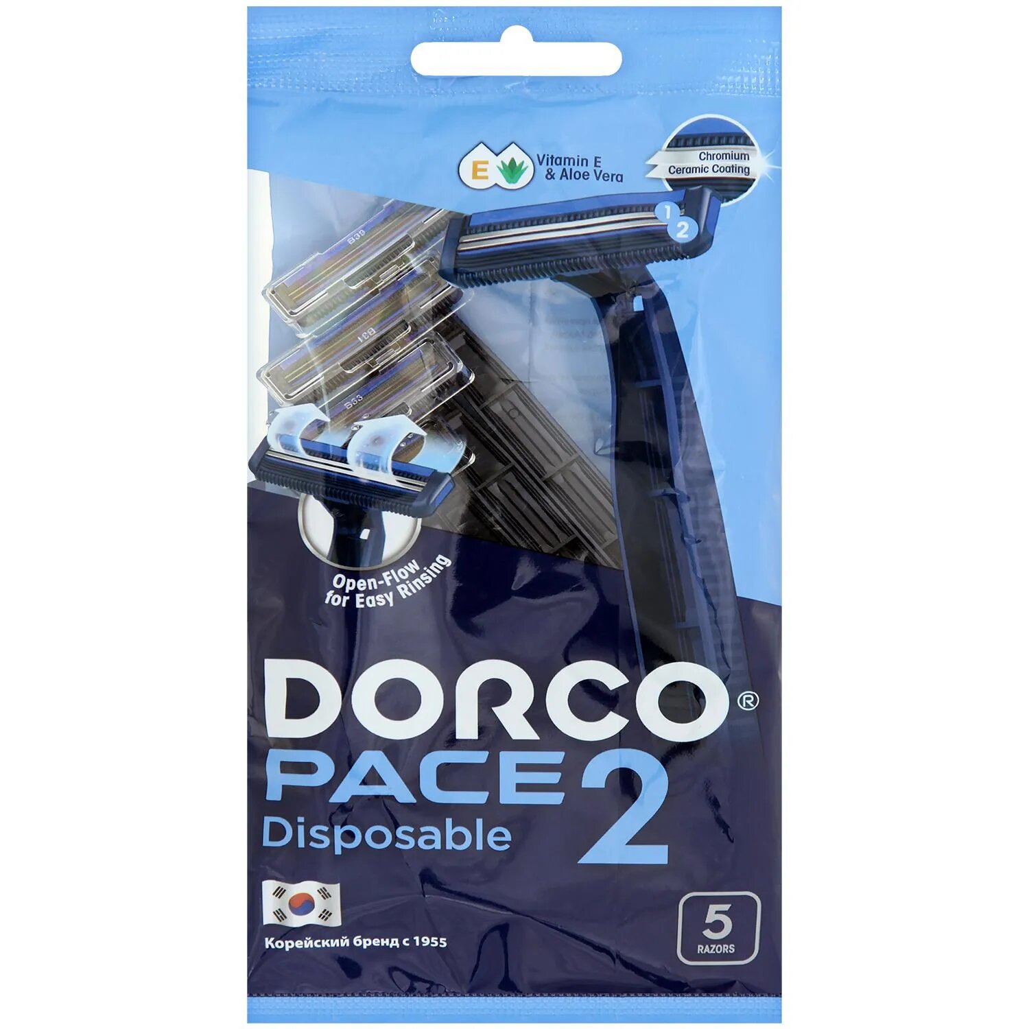 Бритва одноразовая Dorco PACE2, 2 лез, фикс. гол, увл. пол 5шт/уп TNB 200BL-5P