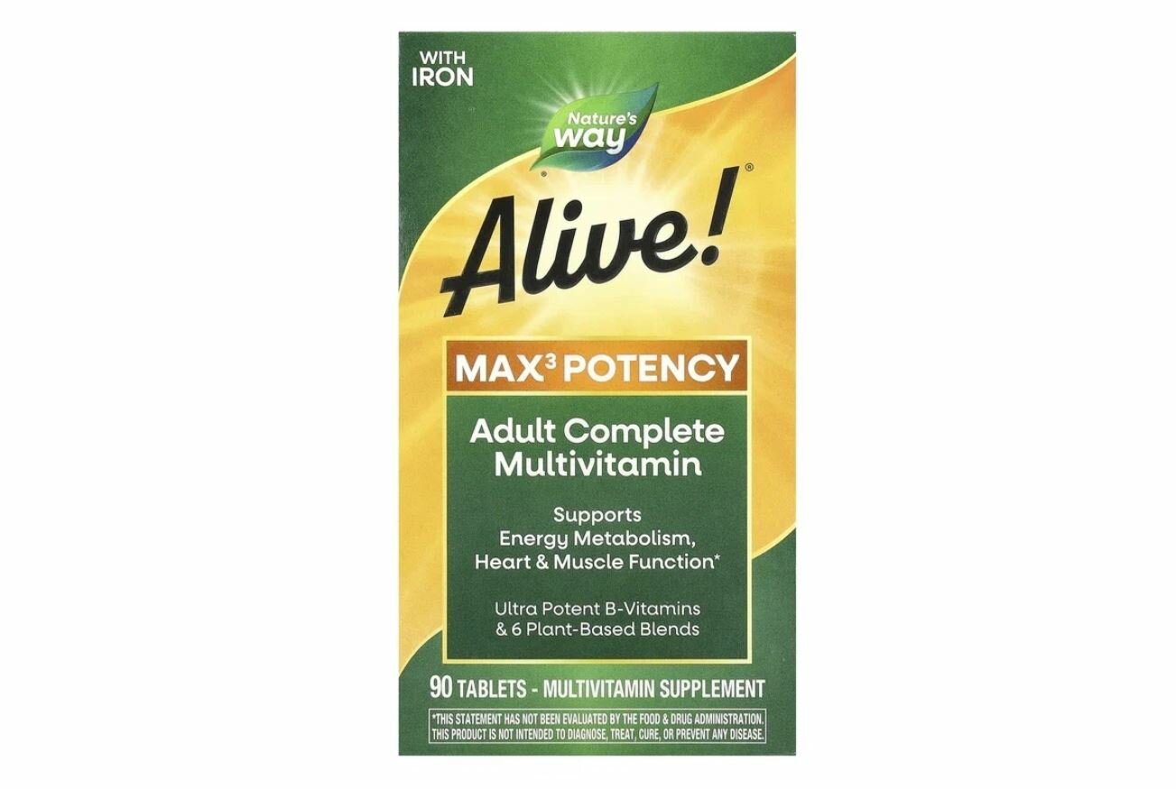 Nature's Way Alive! Max3 Daily MultiVitamin, Мультивитаминный комплекс для взрослых, с железом, 90 таблеток