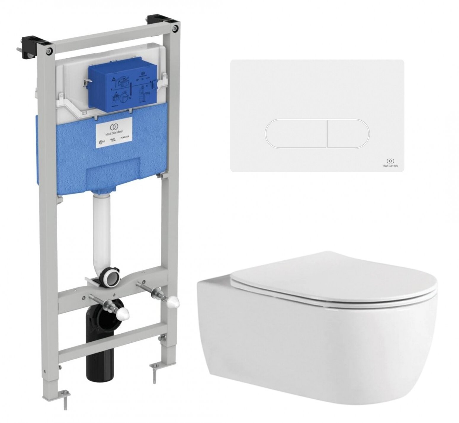 Комплект 3 в 1 инсталляция Ideal Standard + Унитаз подвесной AQUATEK Европа AQ1106L-00 + кнопка белая