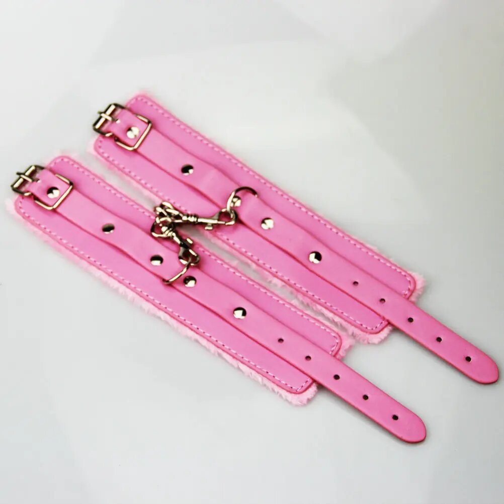 Необычные игрушечные наручники из искусственной кожи, пушистые удобные ограничители, мягкие Розовый