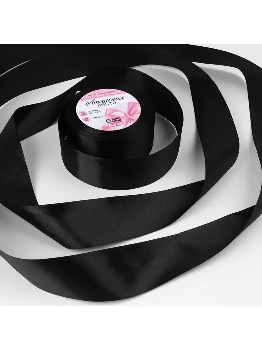 Черная атласная лента 40 мм, 23 м