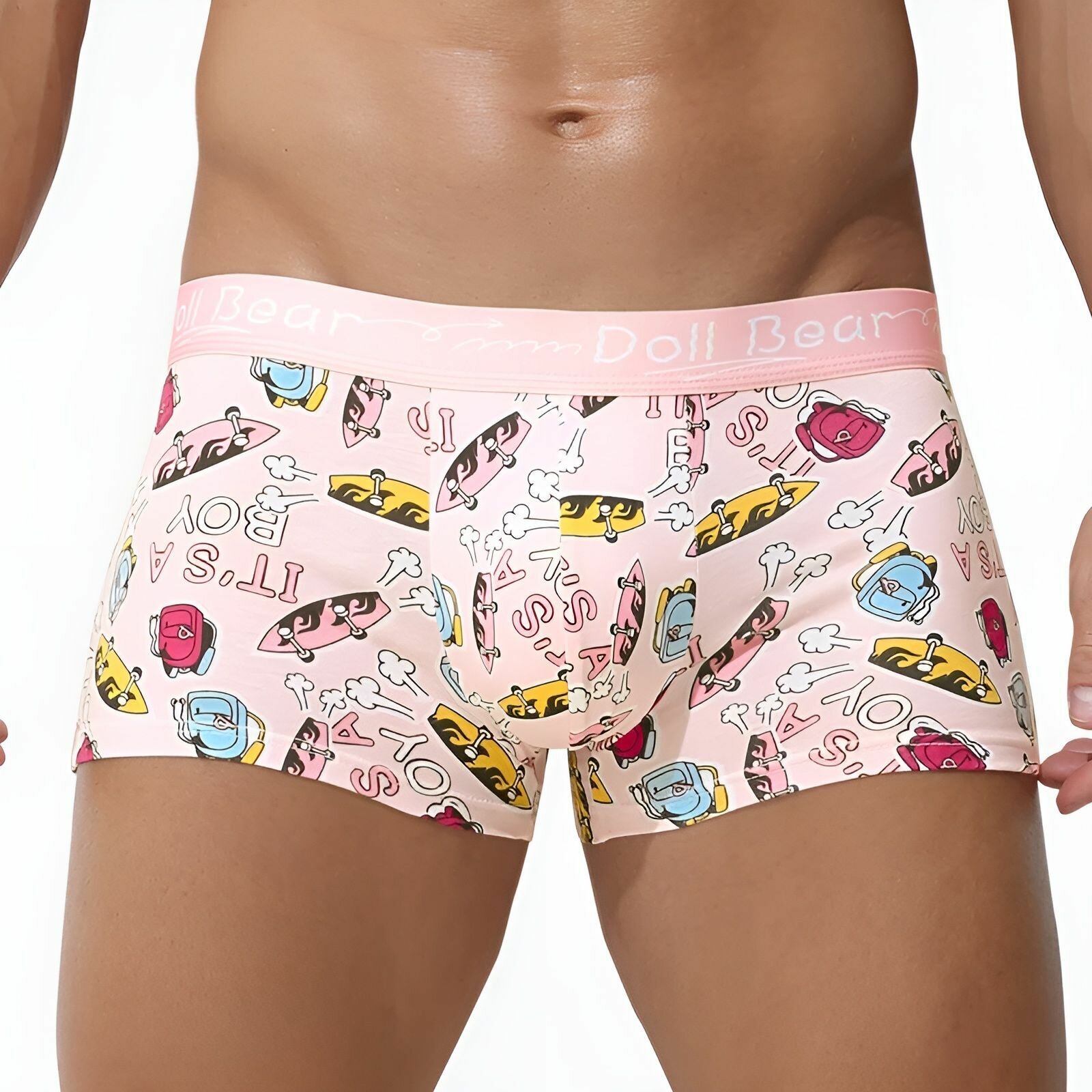 Мужские розовые трусы-боксеры с принтом скейтбордов, XXXL, хлопок