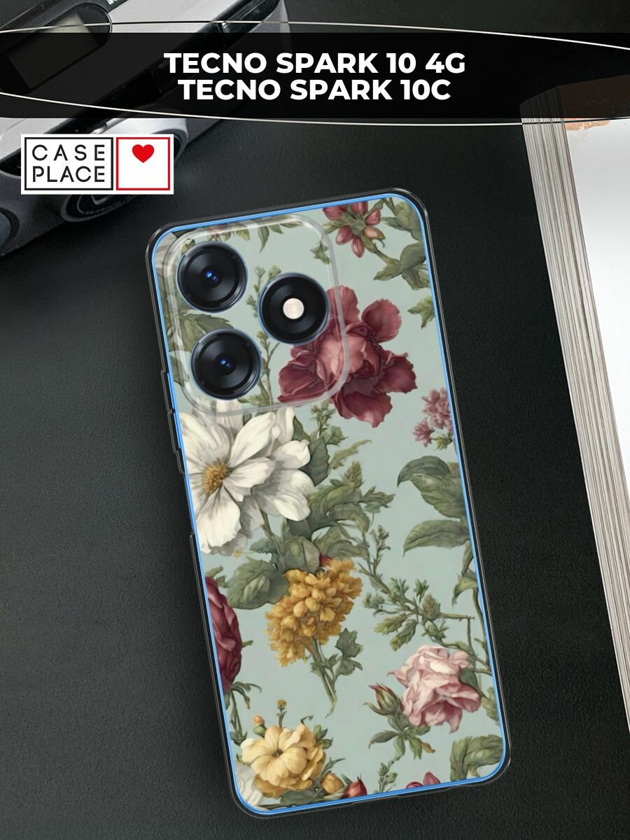 Силиконовый чехол на Tecno Spark 10/10C / Текно Спарк 10/10С с принтом Акварельные красные цветы