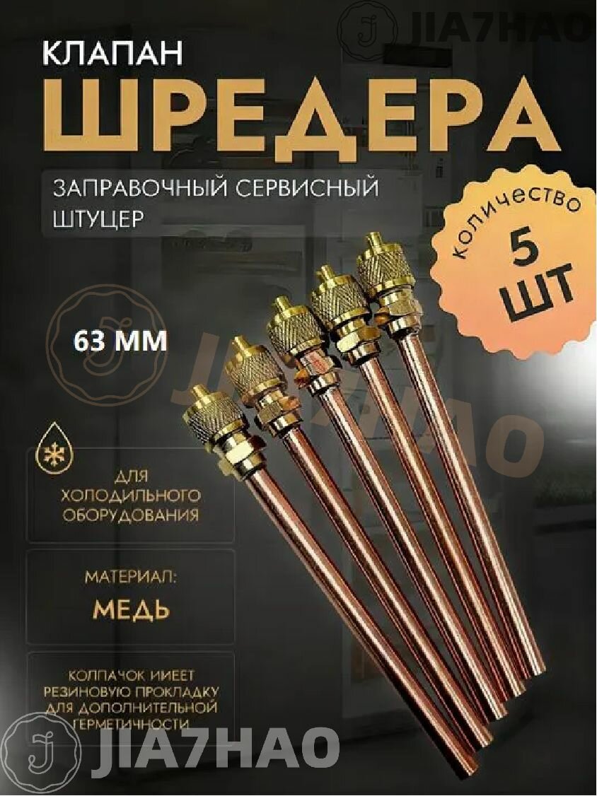 Клапан шредер для заправки фреона 6.3 мм, набор 5 штук, подходит для компрессоров холодильников и кондиционеров.