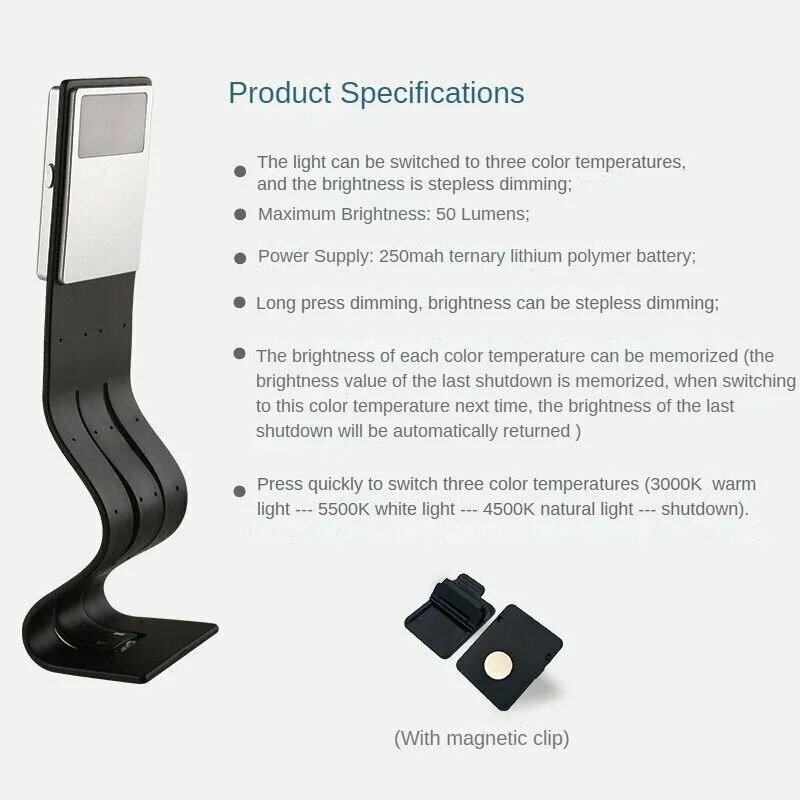 Светодиодные лампы для книжных папок, светодиодные настраиваемые для чтения Kindle, миниатюрные студенческие ночные лампы USB заряжаются