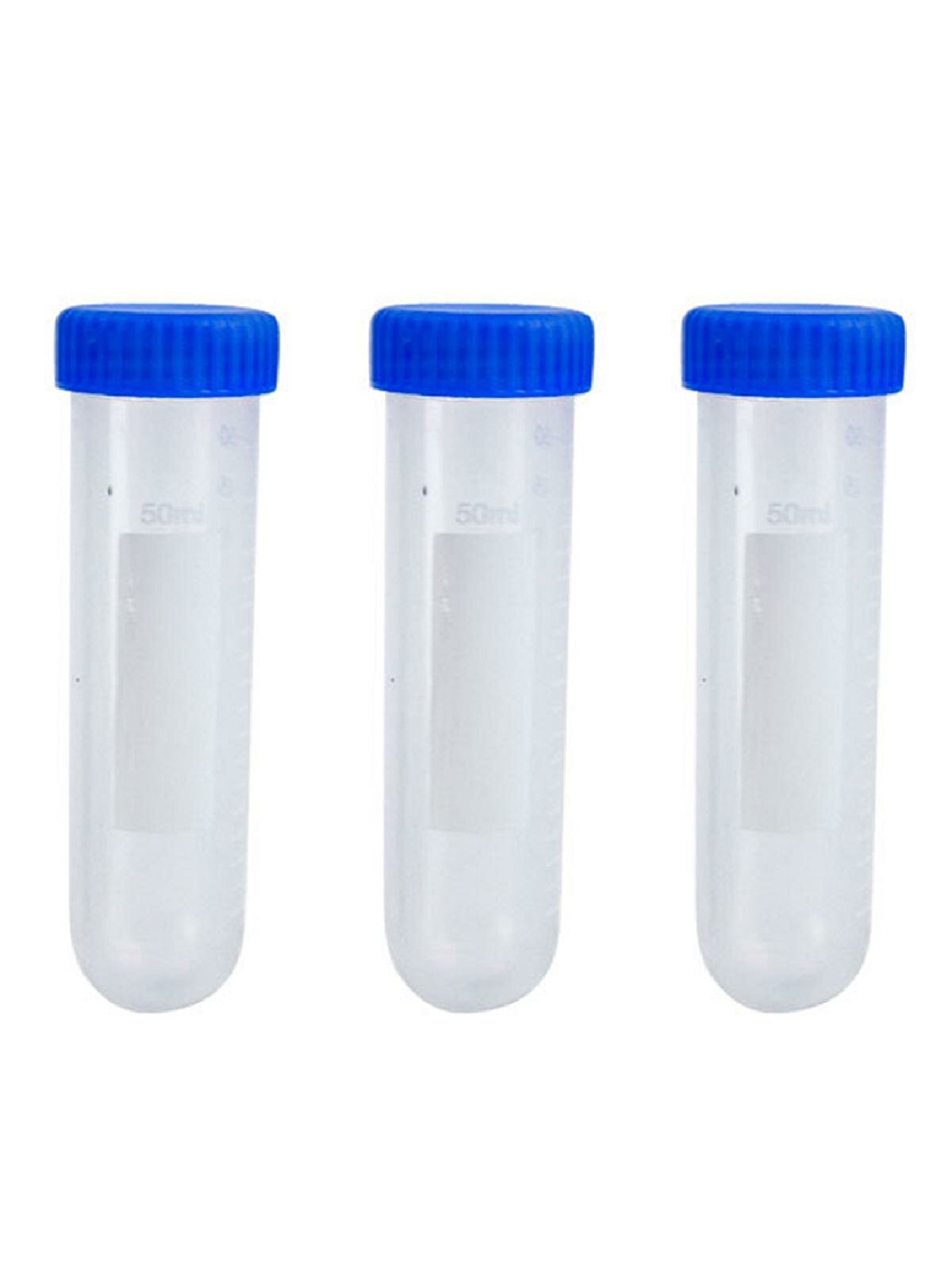 Набор из 3 прозрачных центрифужных пробирок объемом 50 мл, с градуированными весами и завинчивающимися крышками