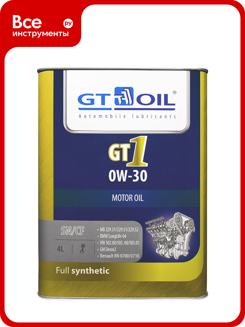 Масло GT1 0W-30, API SN/CF, 4л GT OIL 8809059408568