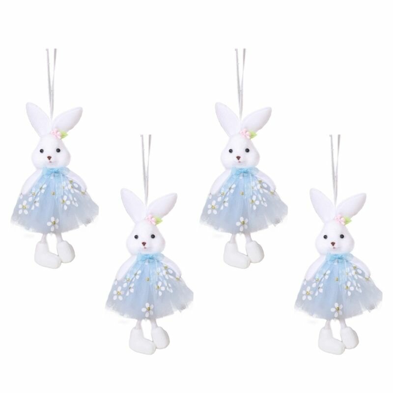 1 упаковка из 4 пасхальных украшений с милым кроликом в юбке-синий