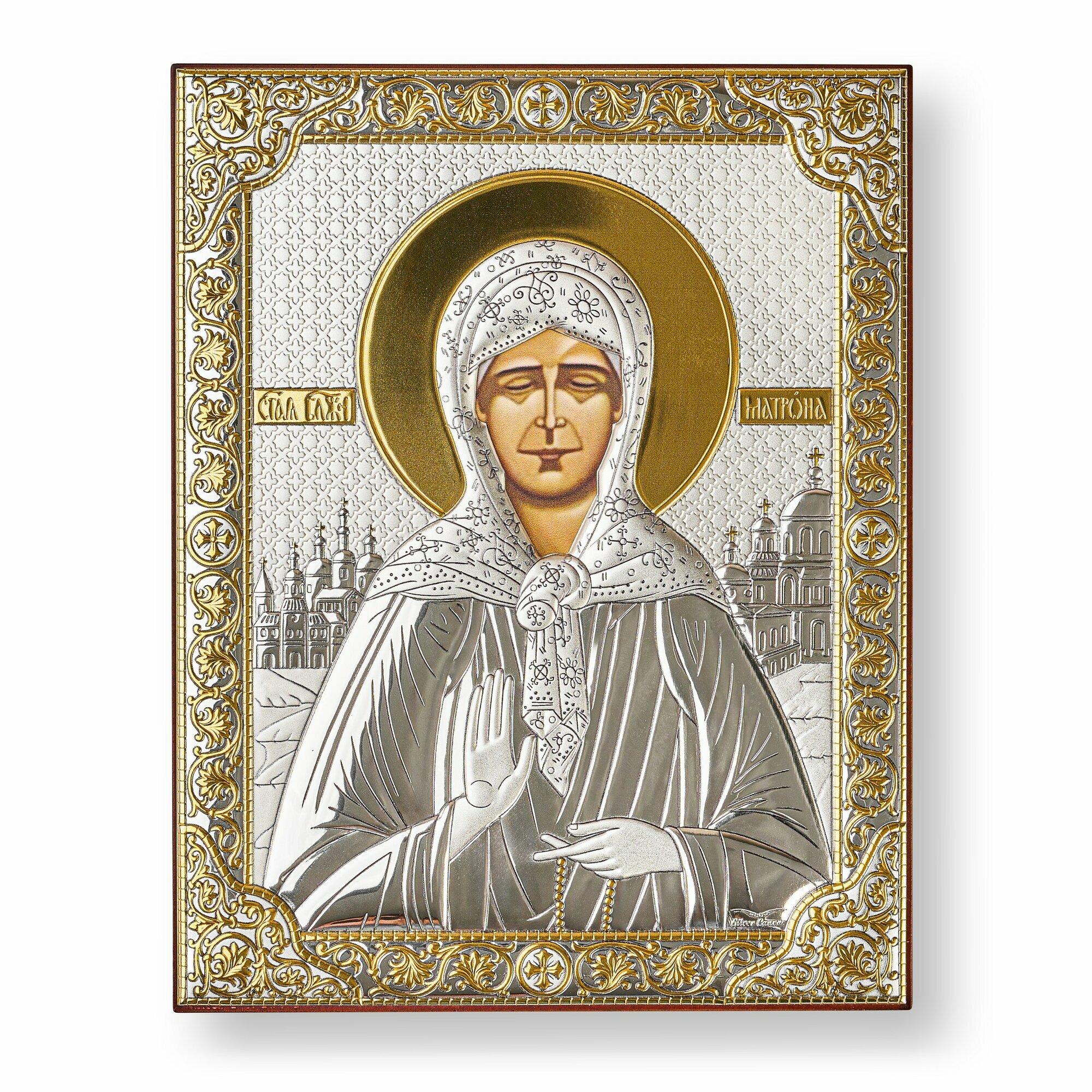 Икона серебряная, греческая Матрона 120х160мм.