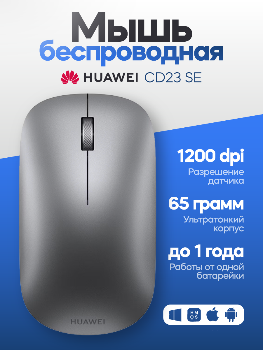 Беспроводная офисная портативная мышь HUAWEI CD23 SE, темно - серая
