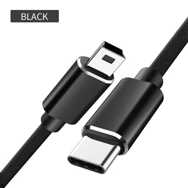 Кабель USB Type C - Mini USB для Samsung S20 Huawei Xiaomi Черный, черный