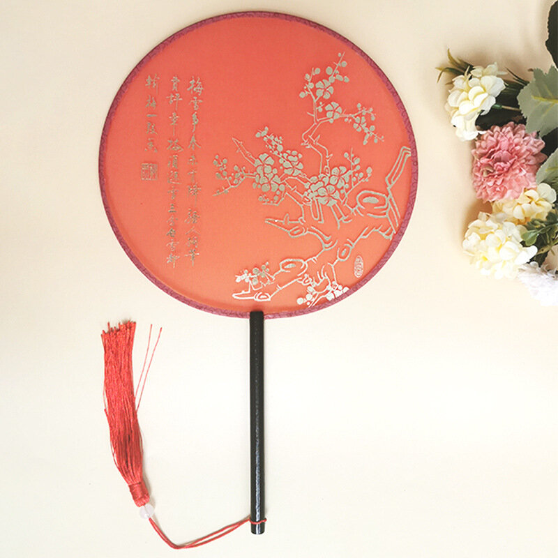 Веер "Танец вееров", шелковая ткань, красный, холодный сливовый