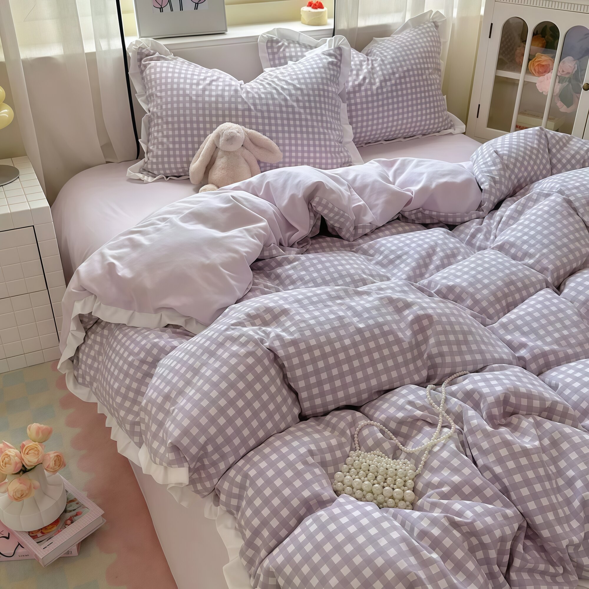 Корейская кружевная кровать из четырех предметов постельного белья из хлопка для девочек, пурпурный, 180×200см