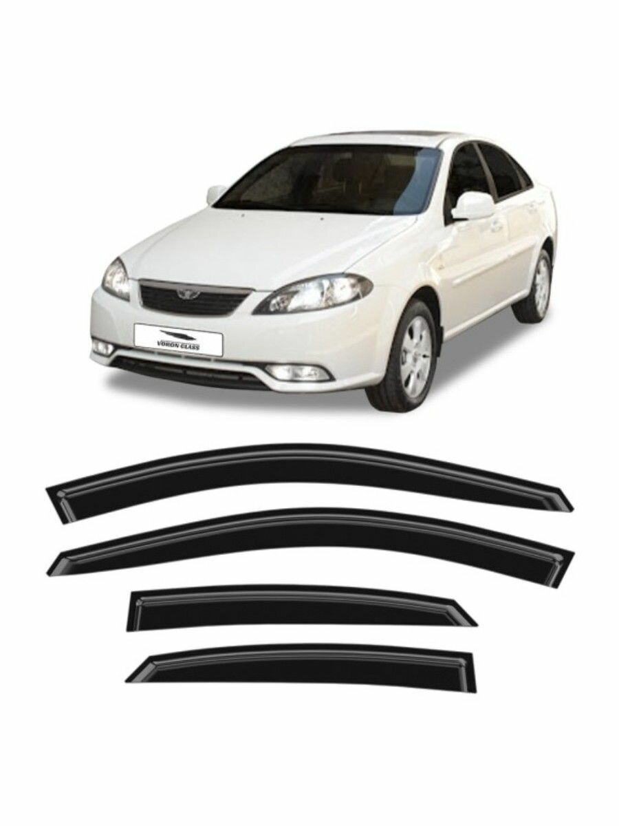 Дефлекторы неломающиеся 4 шт. для а/м Daewoo Gentra седан, Voron Glass DEF00366