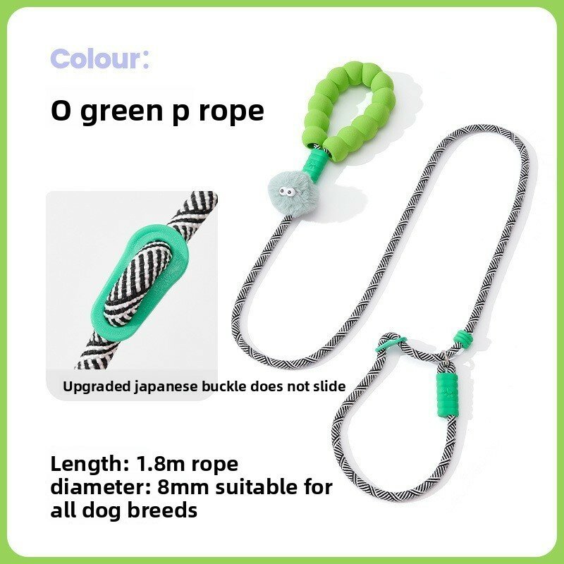 Pet dog traction rope with silicone and nylon rope for walking and training small medium dogs green ball m