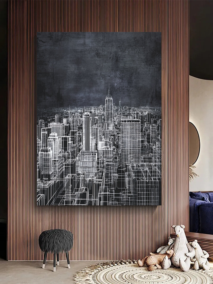 Интерьерная вертикальная картина - "Город / Пейзаж / Небоскребы" , 40х60 см.