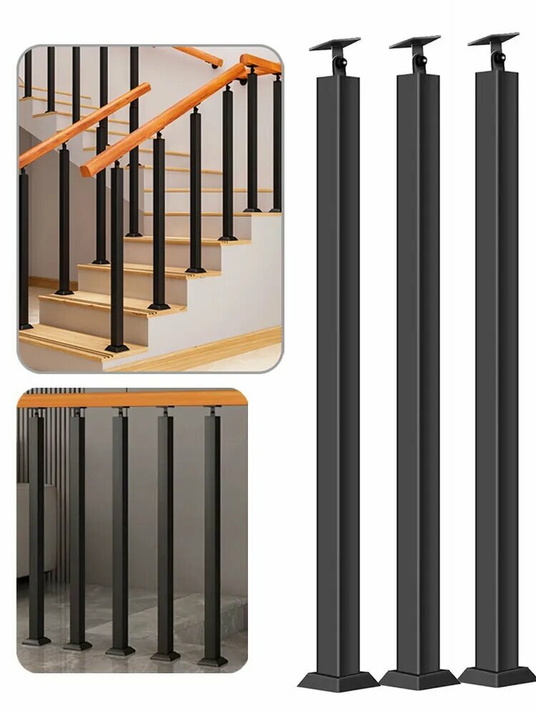 Металлические стойки для лестничных перил,2корень кованые опоры черного цвета с креплениями для дома, лофта, крыльца
