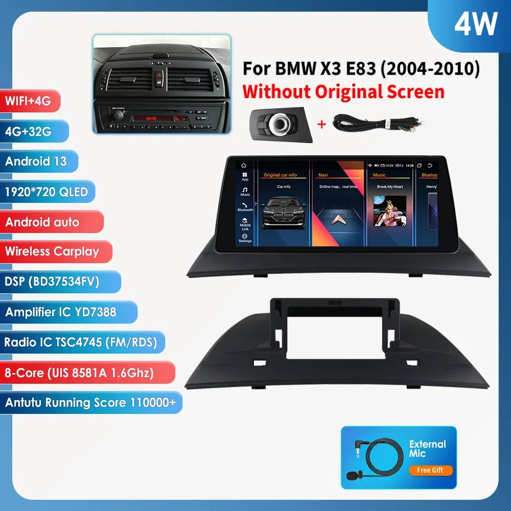 Беспроводной Carplay Android 14 Auto Stereo 2 Din Автомобильный радиоприемник для BMW X3 E83 W4