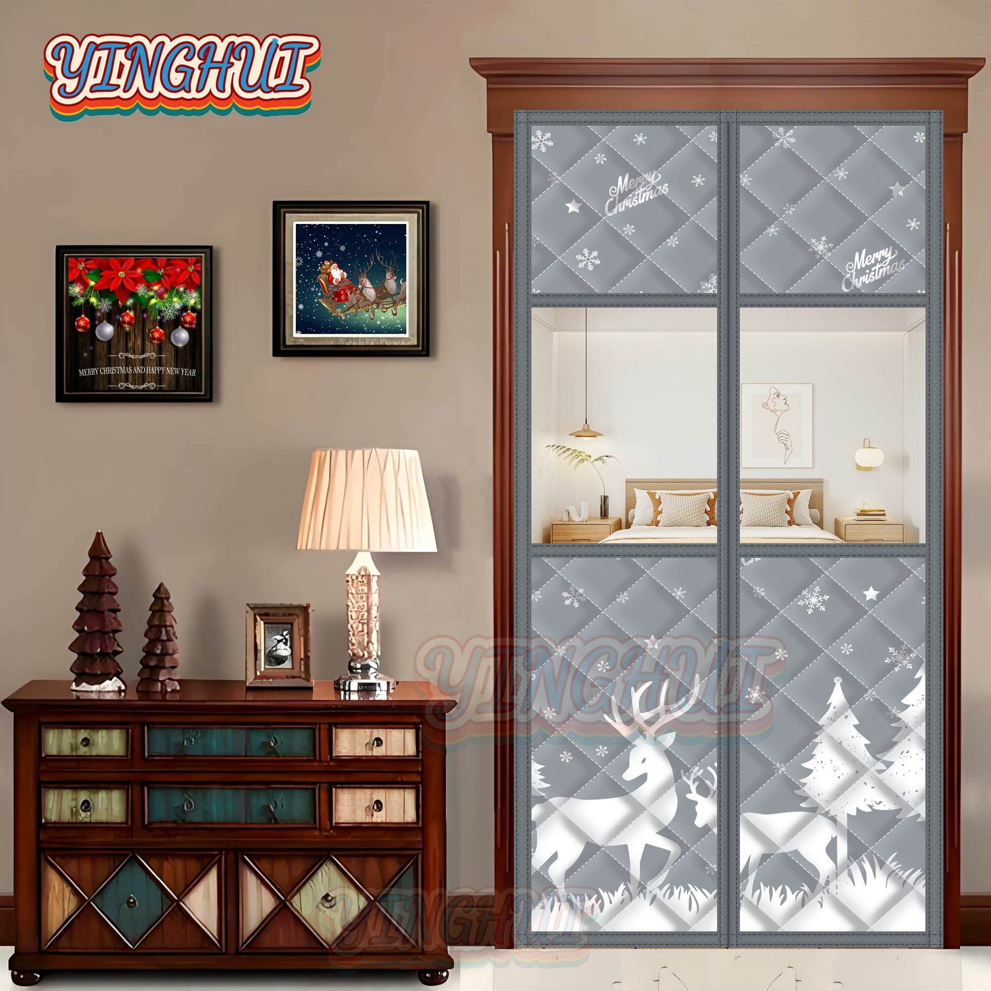 Зимняя теплая магнитная изоляционная дверная занавеска - звукоизоляция и ветрозащита с окнами - автоматическое закрывание дверной сетки,