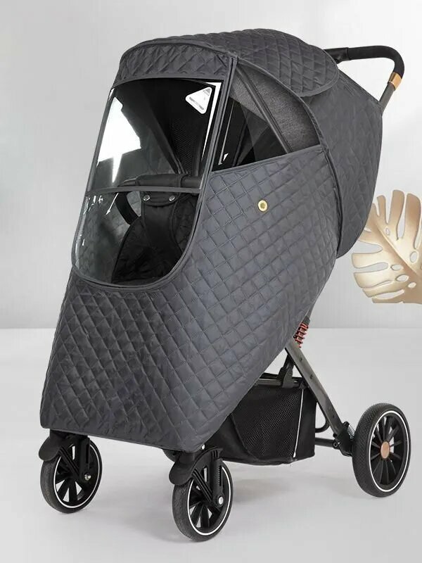 Чехол дождевик универсальный теплый демисезонный зимний от снега ветра дождя на детскую прогулочную коляску с окошком