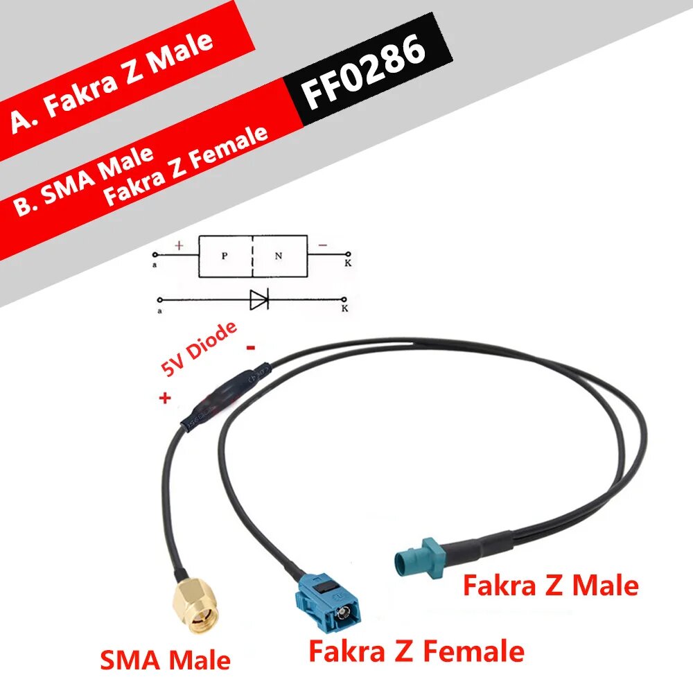 Разветвитель Fakra Z на SMA RG174 1 шт. 30CM, Fakra M to F SMA M