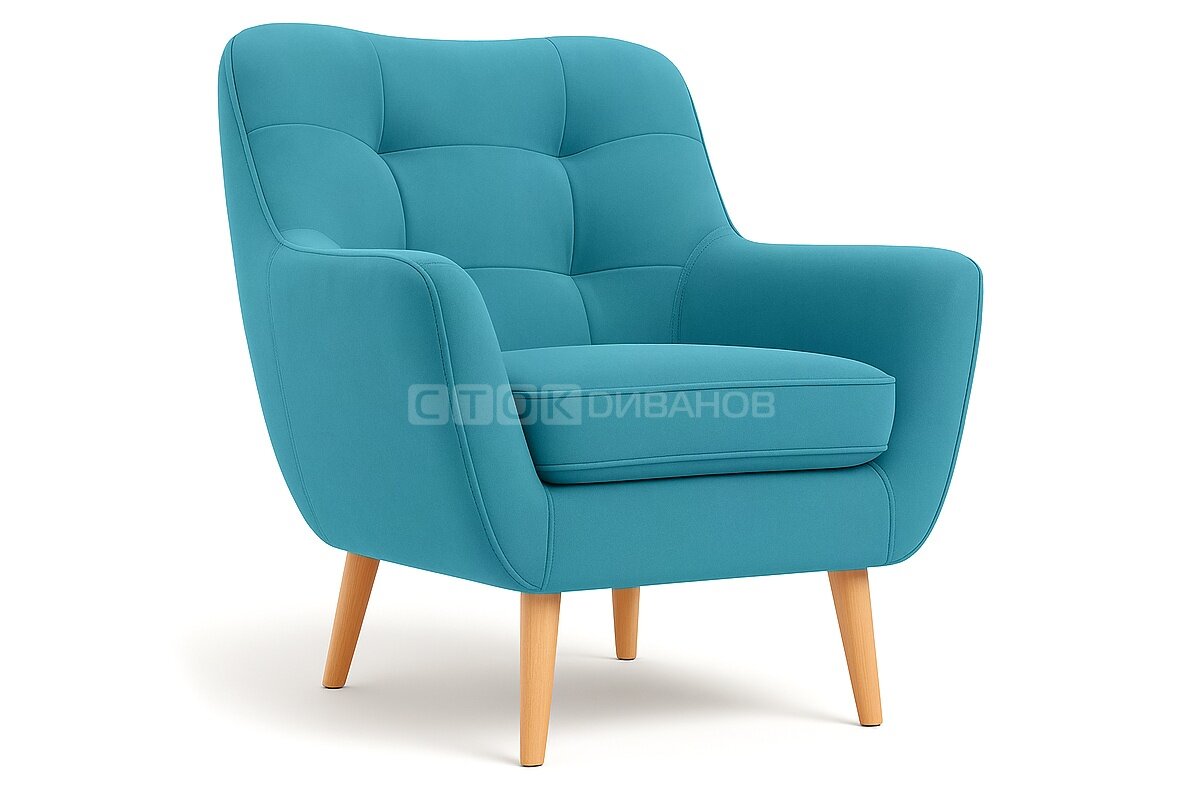 Кресло Сток Диванов Комфорт, лазурный велюр, нераскладное, на ножках