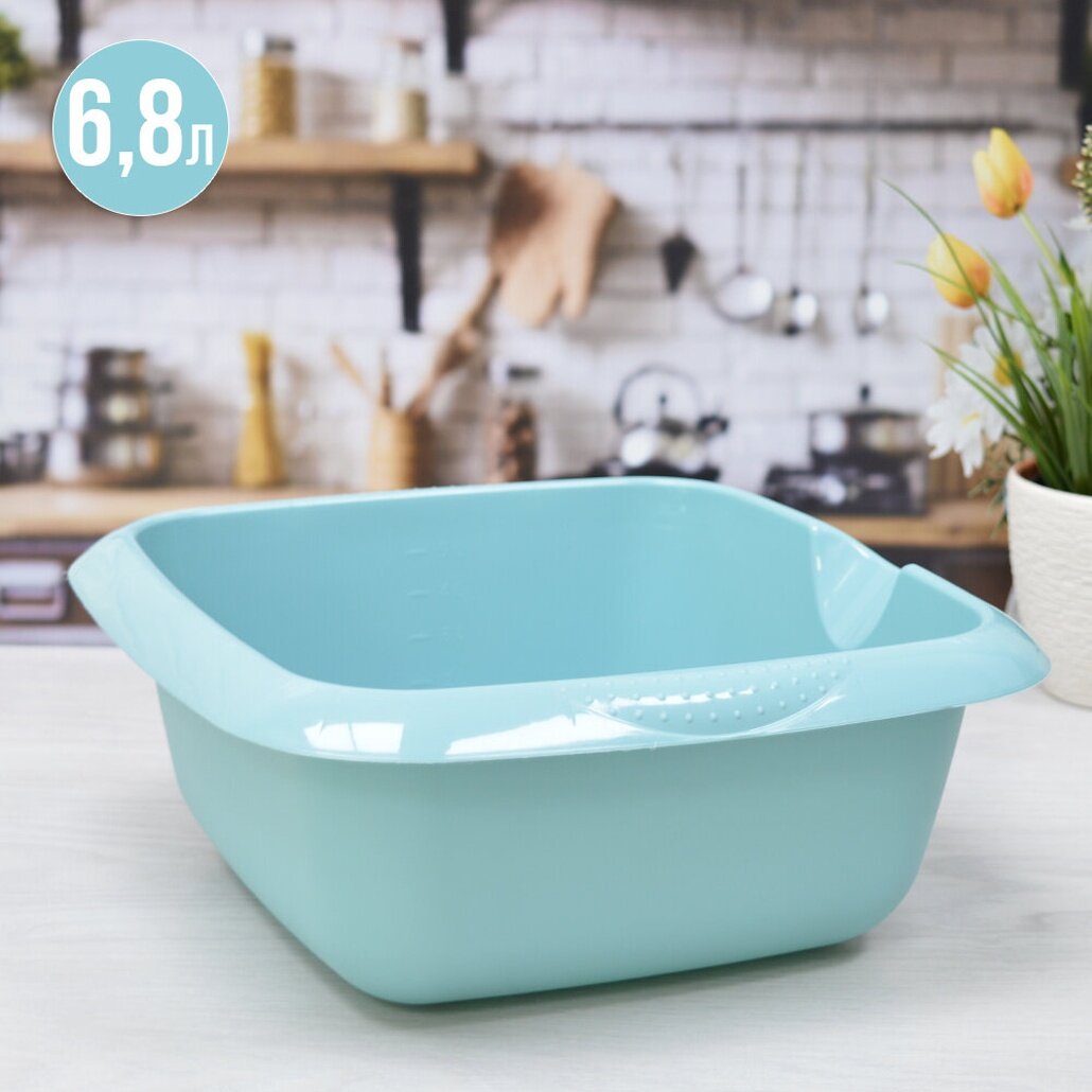 Пластиковая чаша «Дельверо» 6,8л с ручками и мерной шкалой, прочная