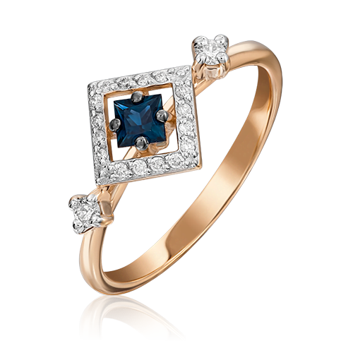 Кольцо, красное золото, 585 проба, сапфир, бриллиант