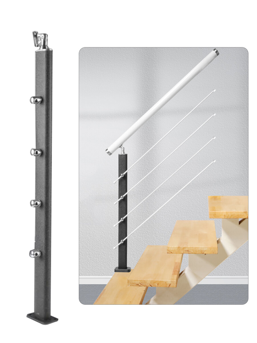 Стойка для тросовых перил 850 мм, напольное крепление, Металлические стойки для лестничных перил, с креплениями для дома, лофта