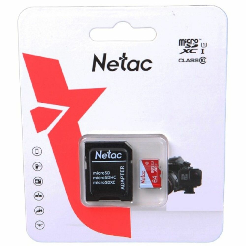 Netac Карта памяти Micro SecureDigital 64GB P500 ECO с SD адаптером