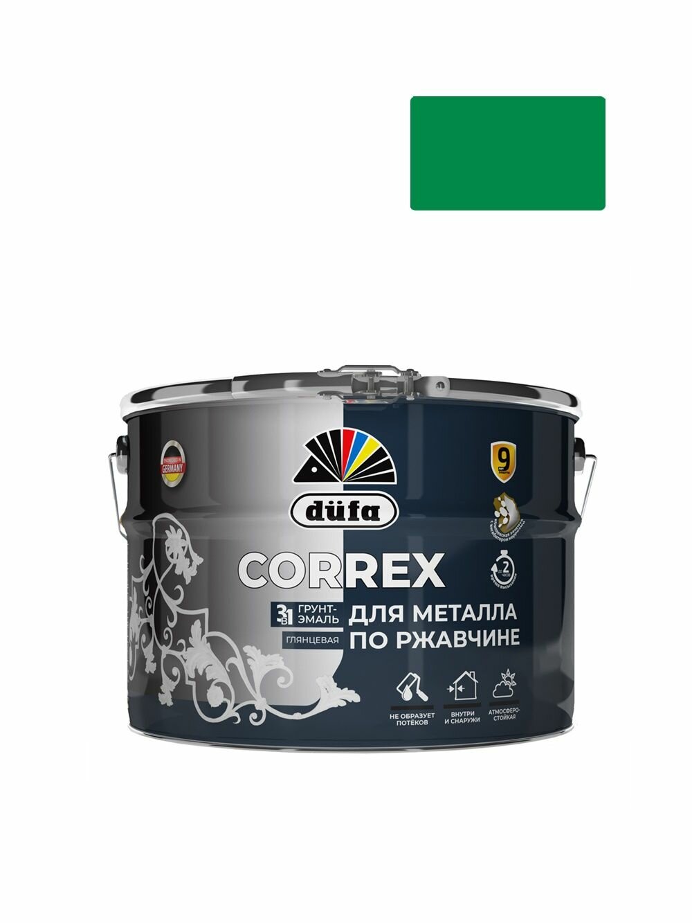 Грунт-эмаль по ржавчине гладкая Correx 3 в 1 RAL-6029 зеленый 10 л