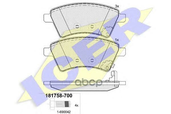 181758-700 колодки дисковые передние! Fiat Sedici, Suzuki SX4 1.5i/1.6i 16V/1.9 DDiS 06> Icer арт. 181758700