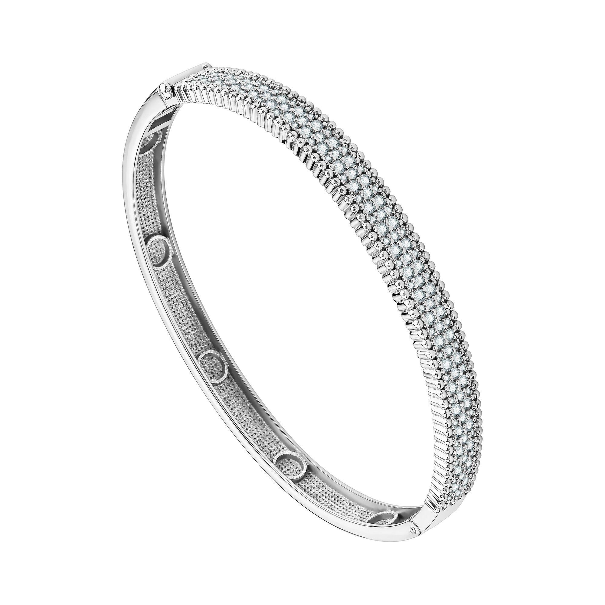 Жесткий браслет, серебро, 925 проба, родирование, фианит