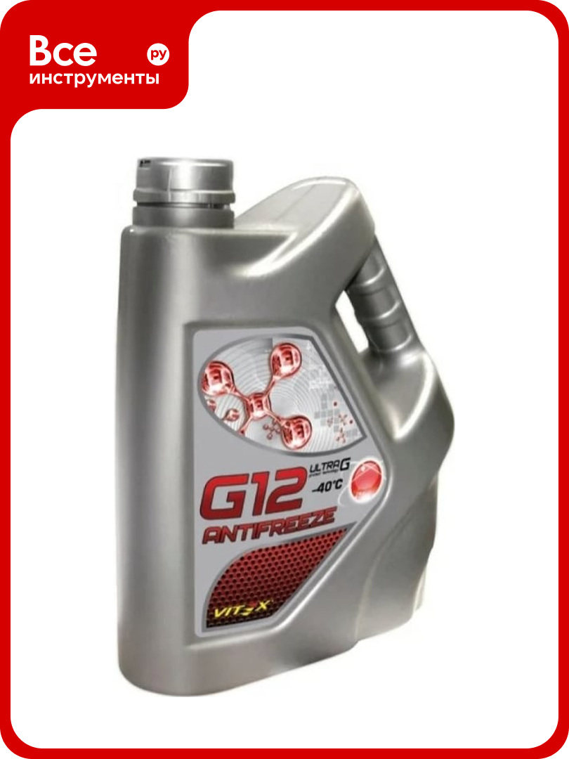 Антифриз VITEX Ultra G12 красный, моноэтиленгликольный состав, универсальный, защищает в экстремальном холоде