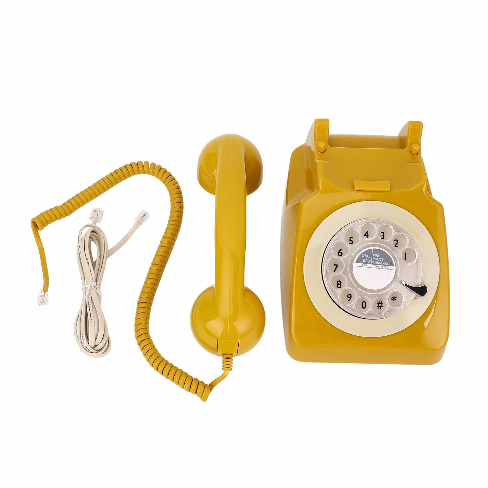 Ретро-телефон с дисковым набором номера, винтажный стационарный телефон, классический настольный телефон в желтом античном стиле для домашнего офиса