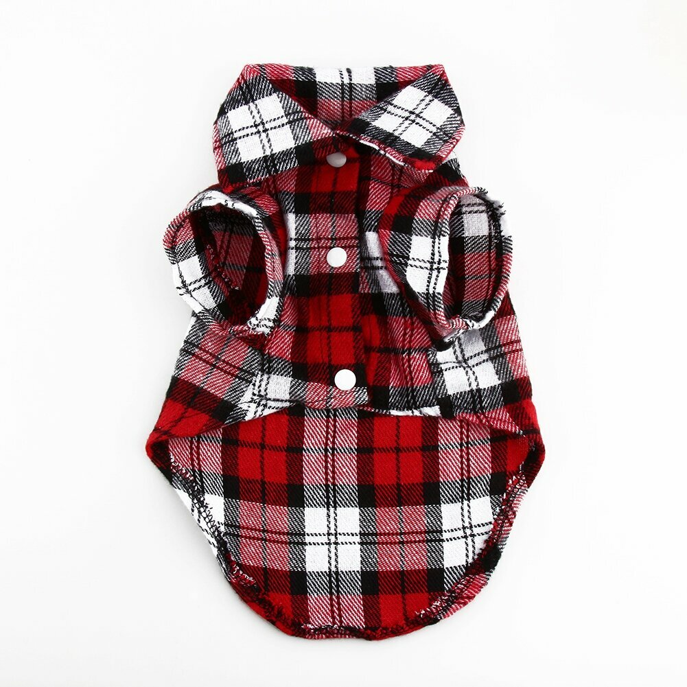 New Small Pet Dog Puppy Plaid T Shirt Lapel Coat Cat Jacket Clothes Costume Red S