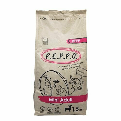 P.E.P.P.O. Adult Mini Beef / Сухой корм Пеппо для взрослых собак Мелких пород Говядина 1,5 кг