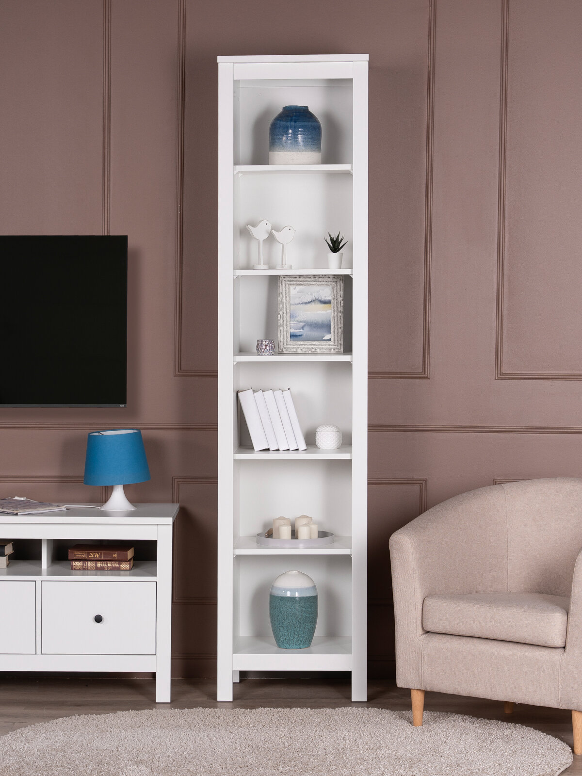 Стеллаж открытый ГУД лакк Сага, 5 полок, 50x41x216 см, белый