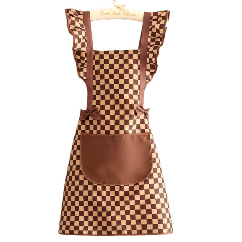 Водонепроницаемый клетчатый фартук для женщин, фартуки в корейском стиле с рюшами на лямках и бантами, лёгкий кухонный фартук из полиэстера с карманом, маслостойкий фартук для приготовления пищи дома или в кафе