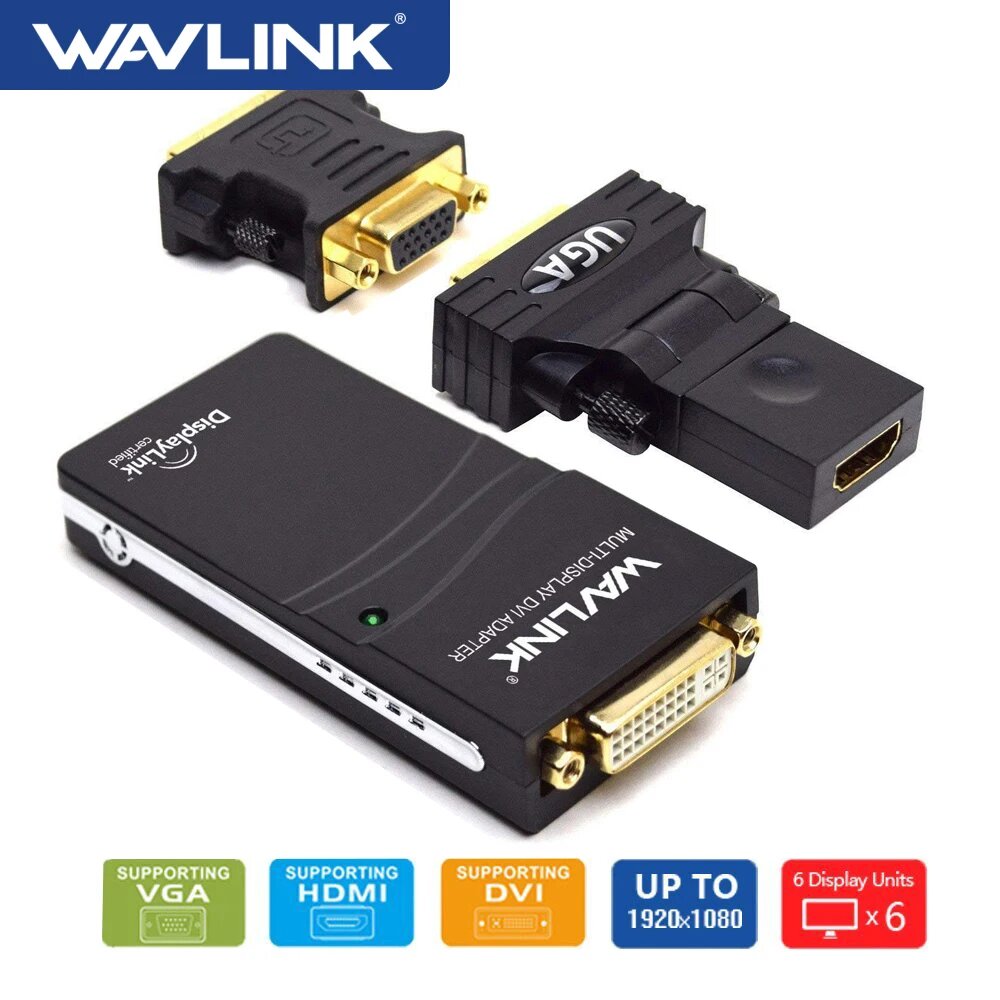 WAVLINK USB 2.0 адаптер видео для нескольких мониторов