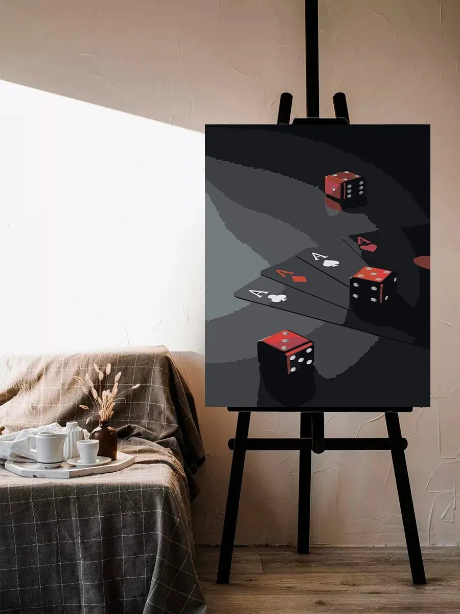 Картина по номерам Игральные Кости Карты Покер Игра 4 Туза