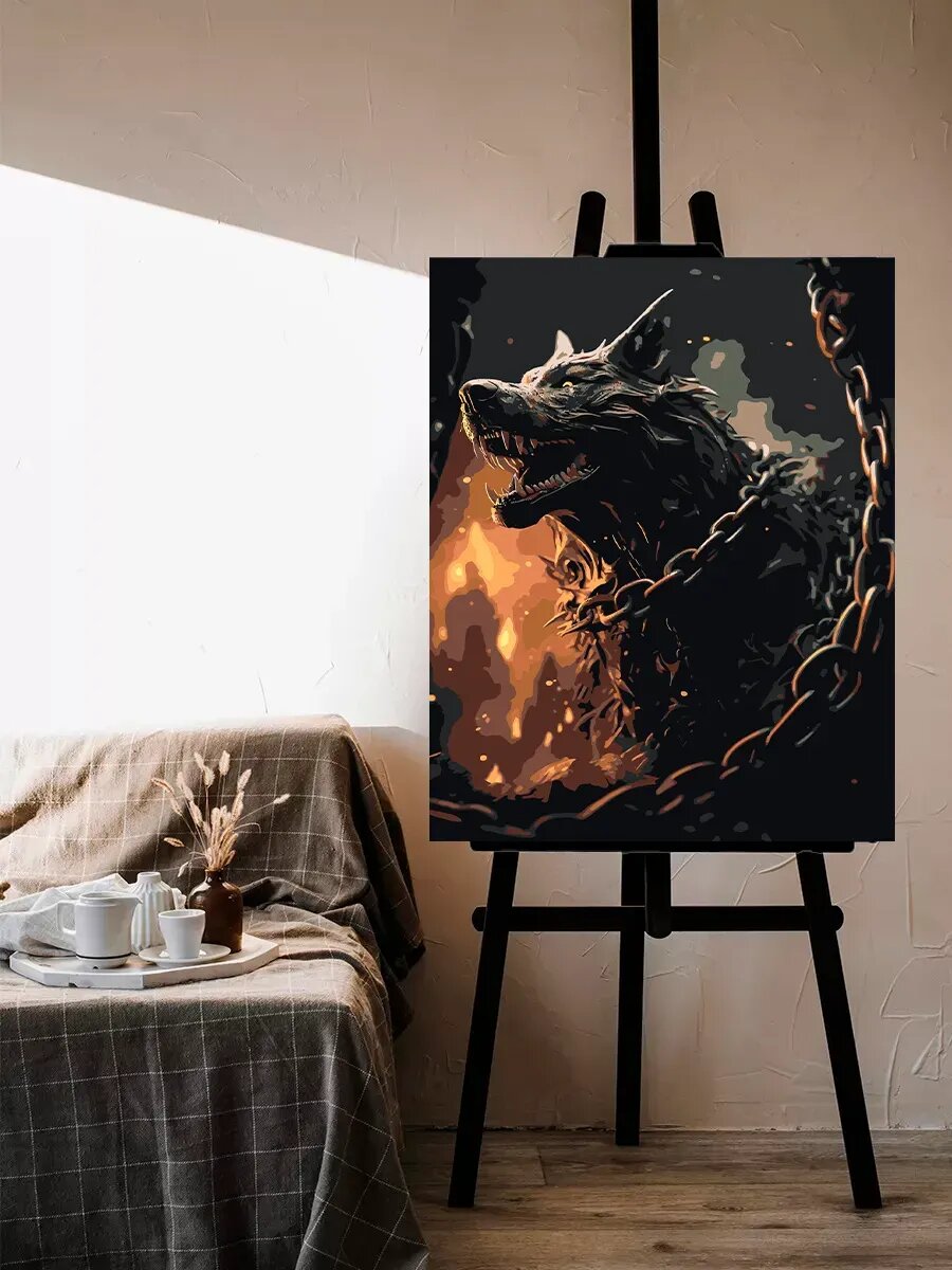 Картина по номерам Фенрир Огромный Волк Цепи Животное