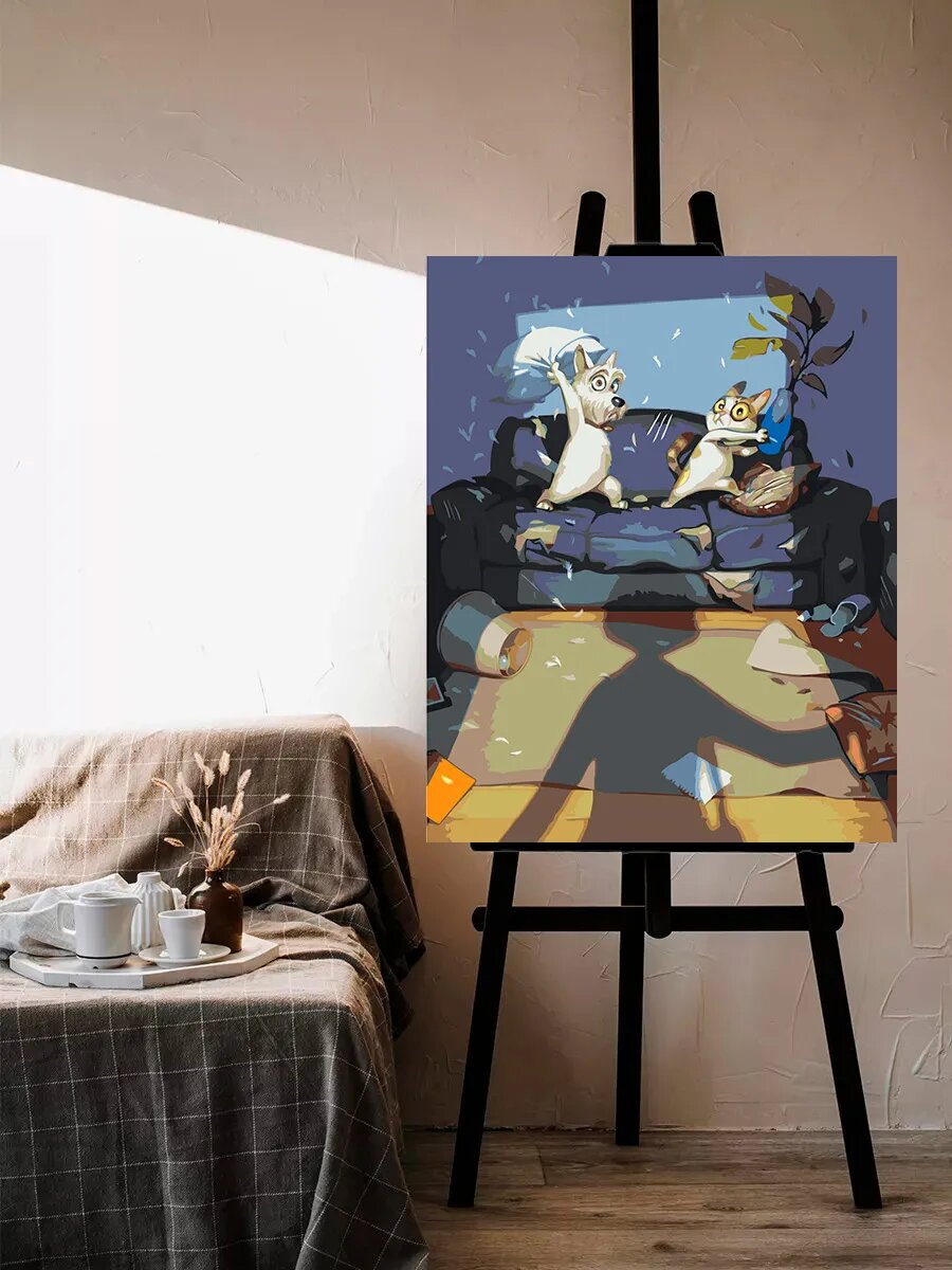 Картина по номерам Иллюстрация Кот и Собака Животные