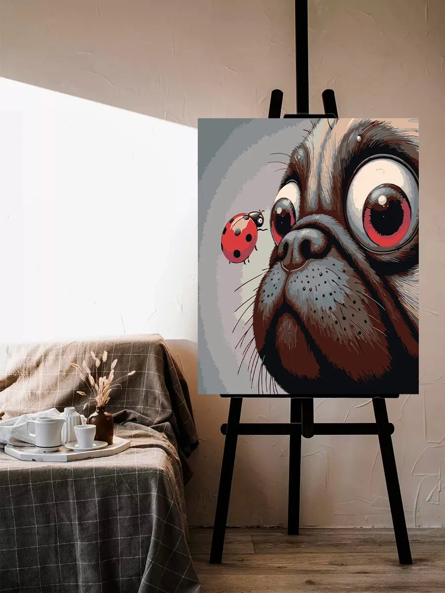 Картина по номерам Мопс Собака Божья Коровка Животные