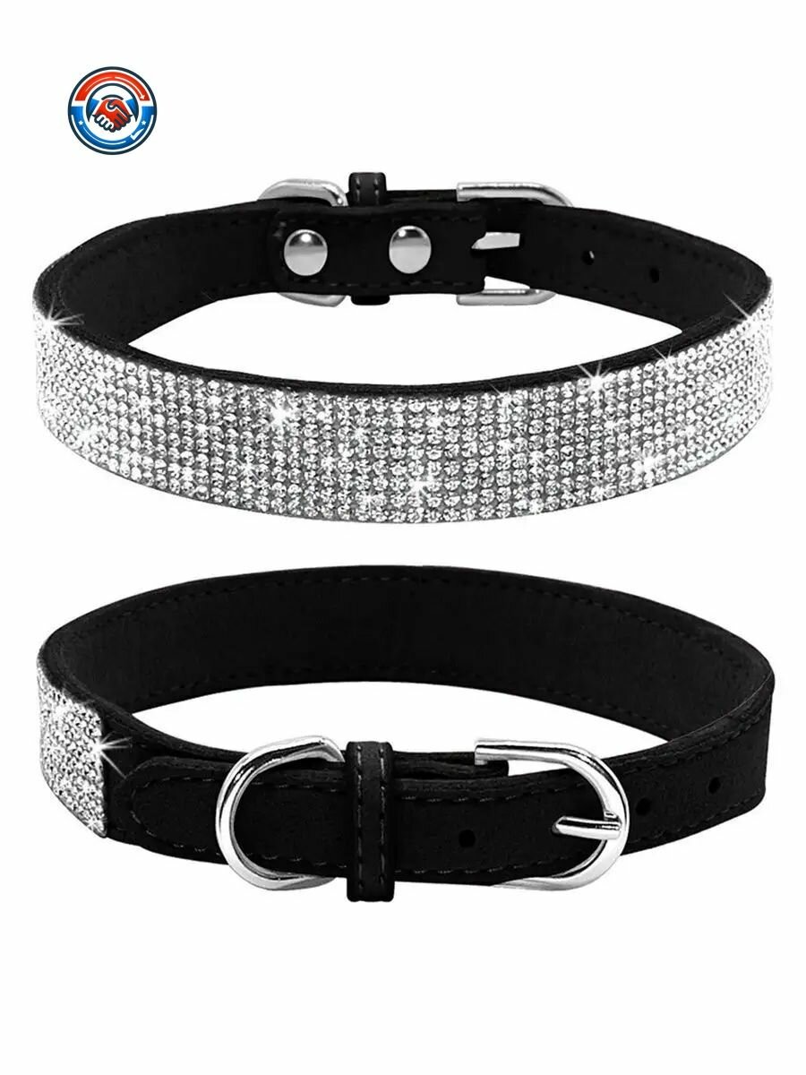 Черный выставочный ошейник со стразами и колокольчиком, декоративный аксессуар для собак и кошек всех пород, стильная прогулочная амуниция из искусственной замши