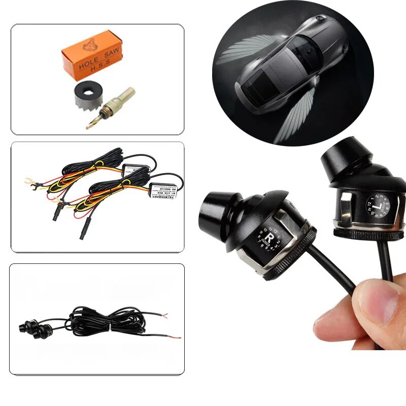 Автомобильные ангельские крылья, добро пожаловать, фотодинамический ковер для зеркала заднего вида, светодиодное освещение, декоративная атмосферная лампа 12 В, универсальная, 2 Controllers