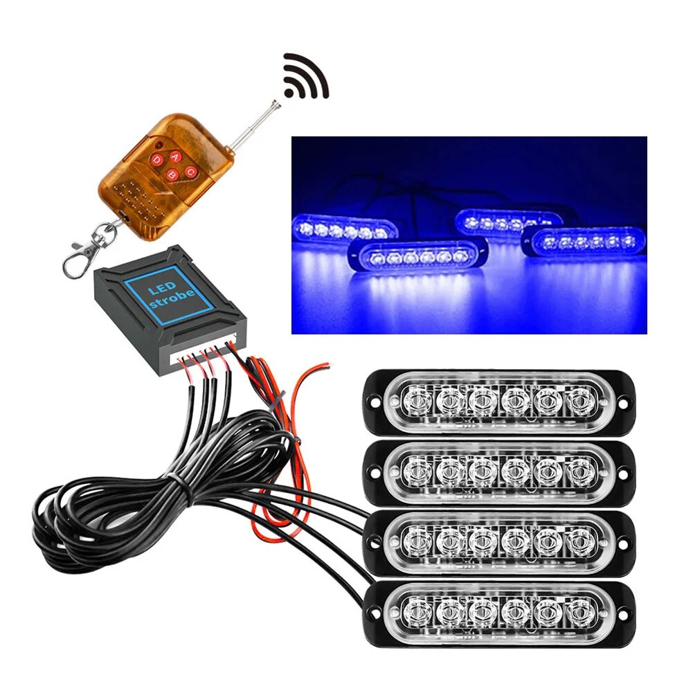 4X6 Автомобильные мигающие аварийные огни Беспроводной автополицейский стробоскоп Синий Красный Янтарный Предупреждающая стробоскопическая лампа 12 В для автомобиля мотоцикла, Blue