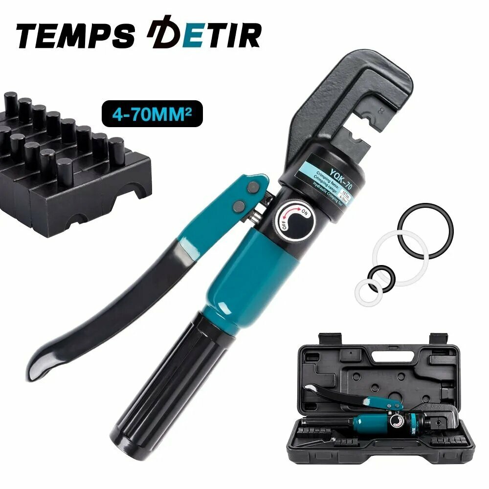 Пресс гидравлический ручной с кейсом и матрицами 4-70 кв. мм, с 9 плашками.